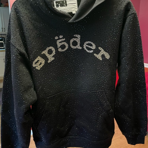 Sp5der | Shirts | Black Sp5der Vvs Rhinestone Hoodie | Poshmark